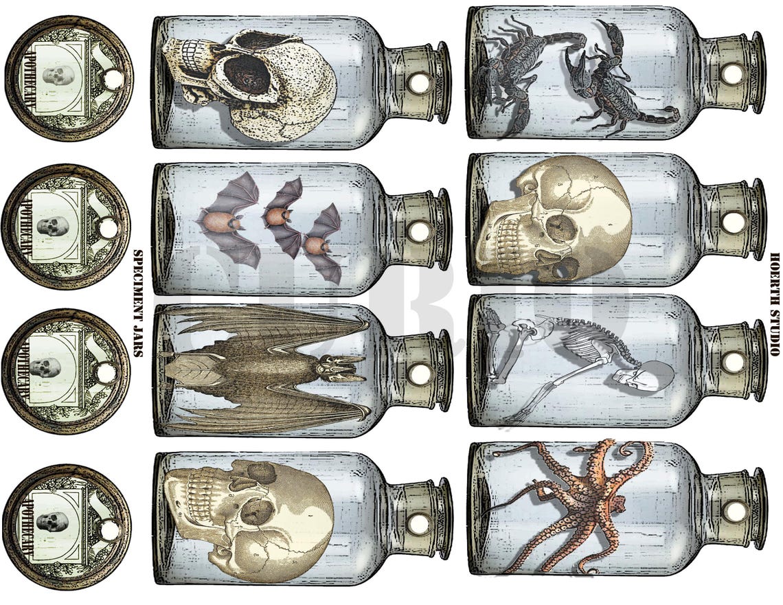 Halloween Tags Printable Labels Gothic Macabre Apothecary Speciment Jar ...
