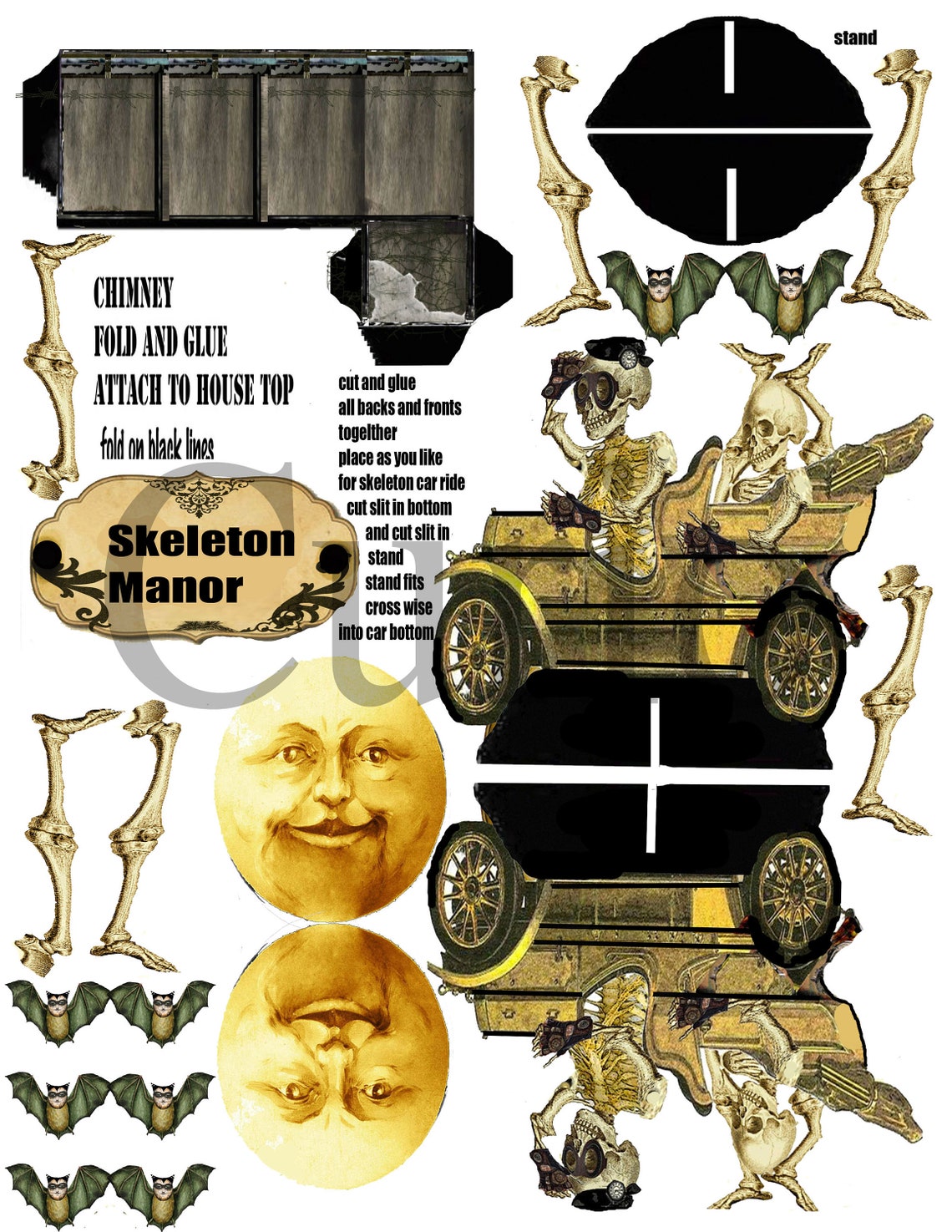 Printable Skeleton Haunted House Set for Decor on Halloween Great ...