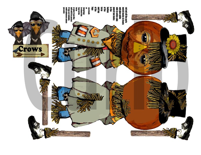Printable Scarecrow Paper Doll With Pocket Tag Clip Art for Scrapbook ...