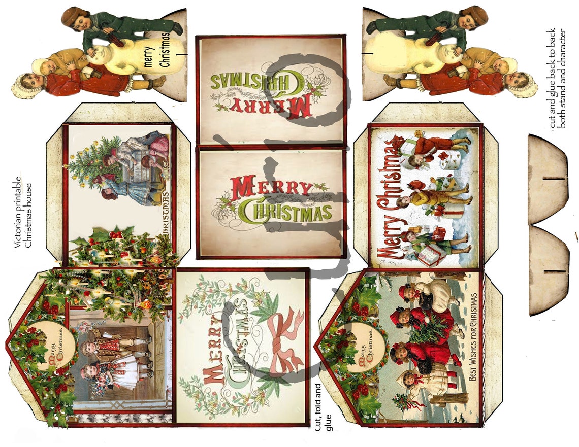 Printable Vintage Christmas Old Victorian House Ornament Old ...