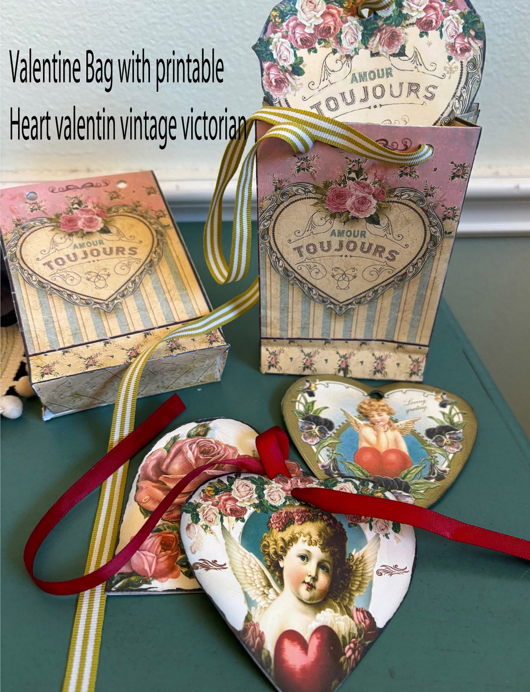 Printable Valentine Bag With a Set of 4 Valentine Day Hearts Great for ...