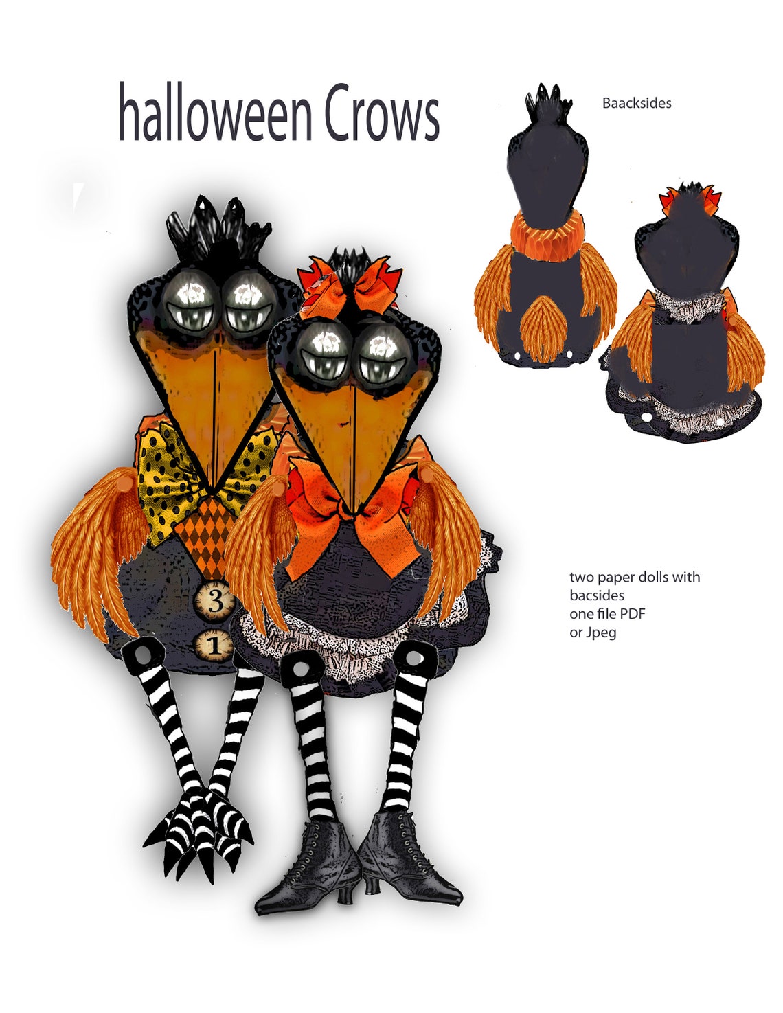Printable Halloween Paper Doll Old Crow Puppets Articulated DIY Cut and ...