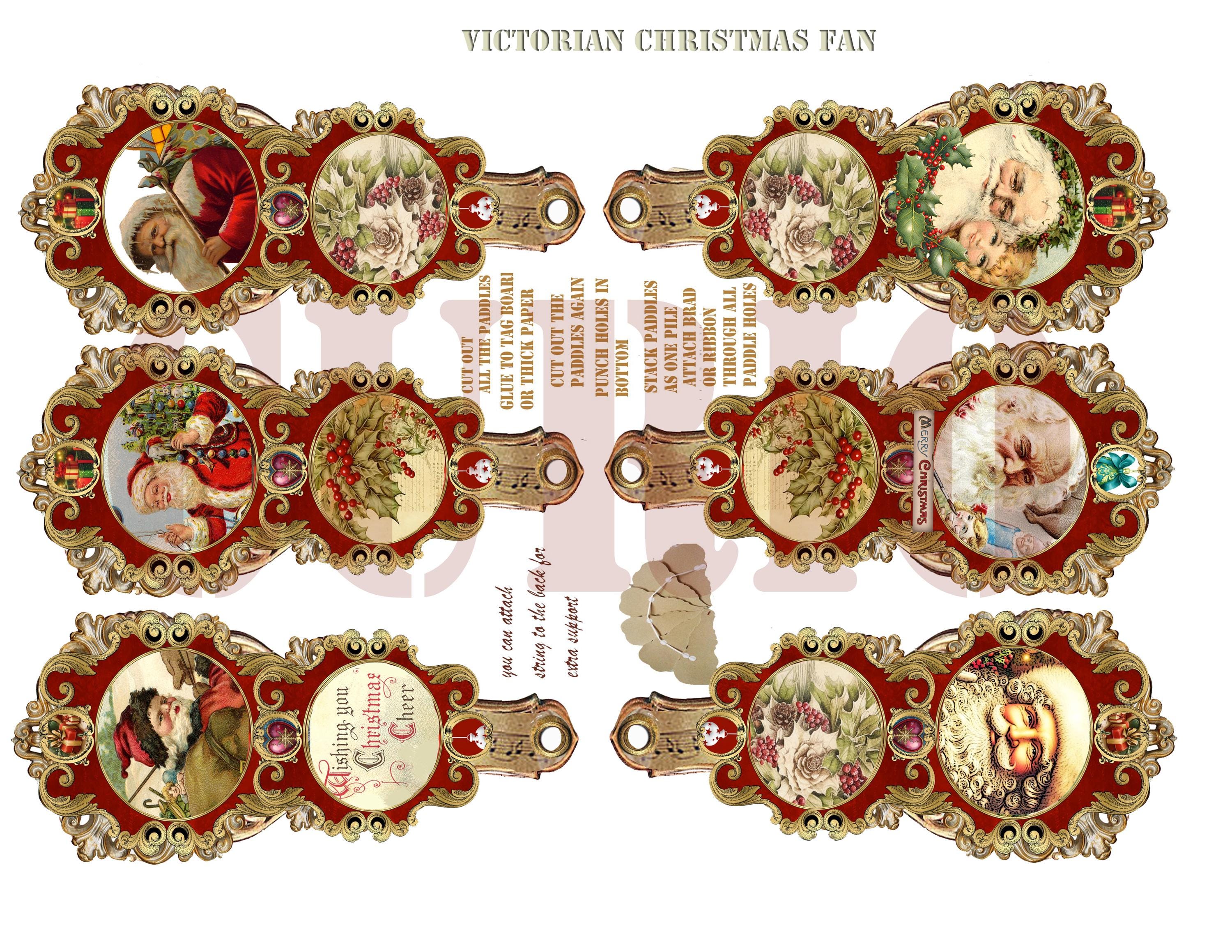 Printable Christmas Victorian Fan Craft Project Holidays Lovely Santa ...