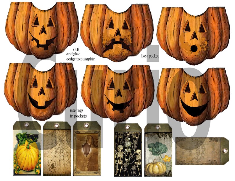 Printable Halloween Pumpkin Tags: DIY Scrapbook Ephemera (PDF & JPEG ...