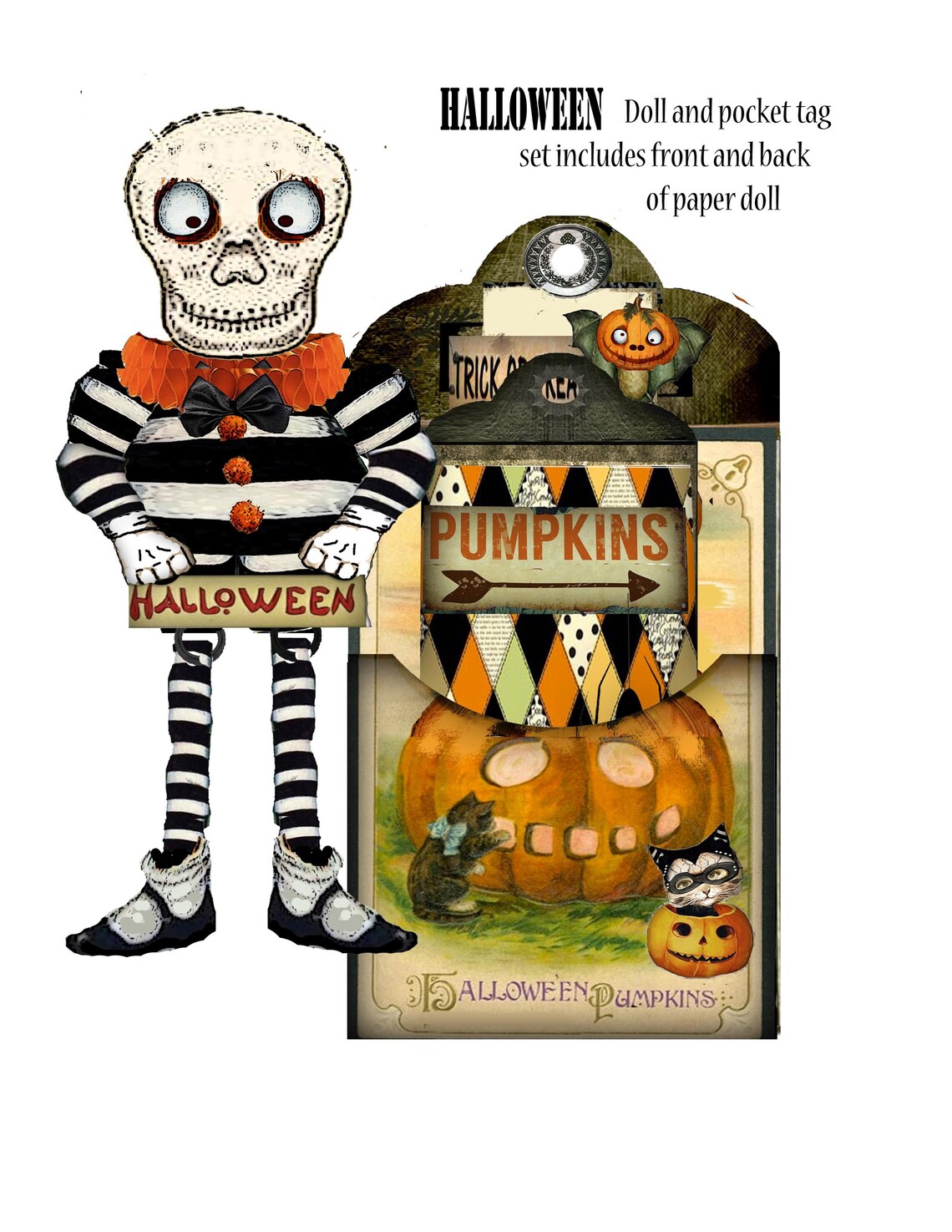 Printable Halloween Skeleton Paper Doll and Pocket Tag: Articulated ...