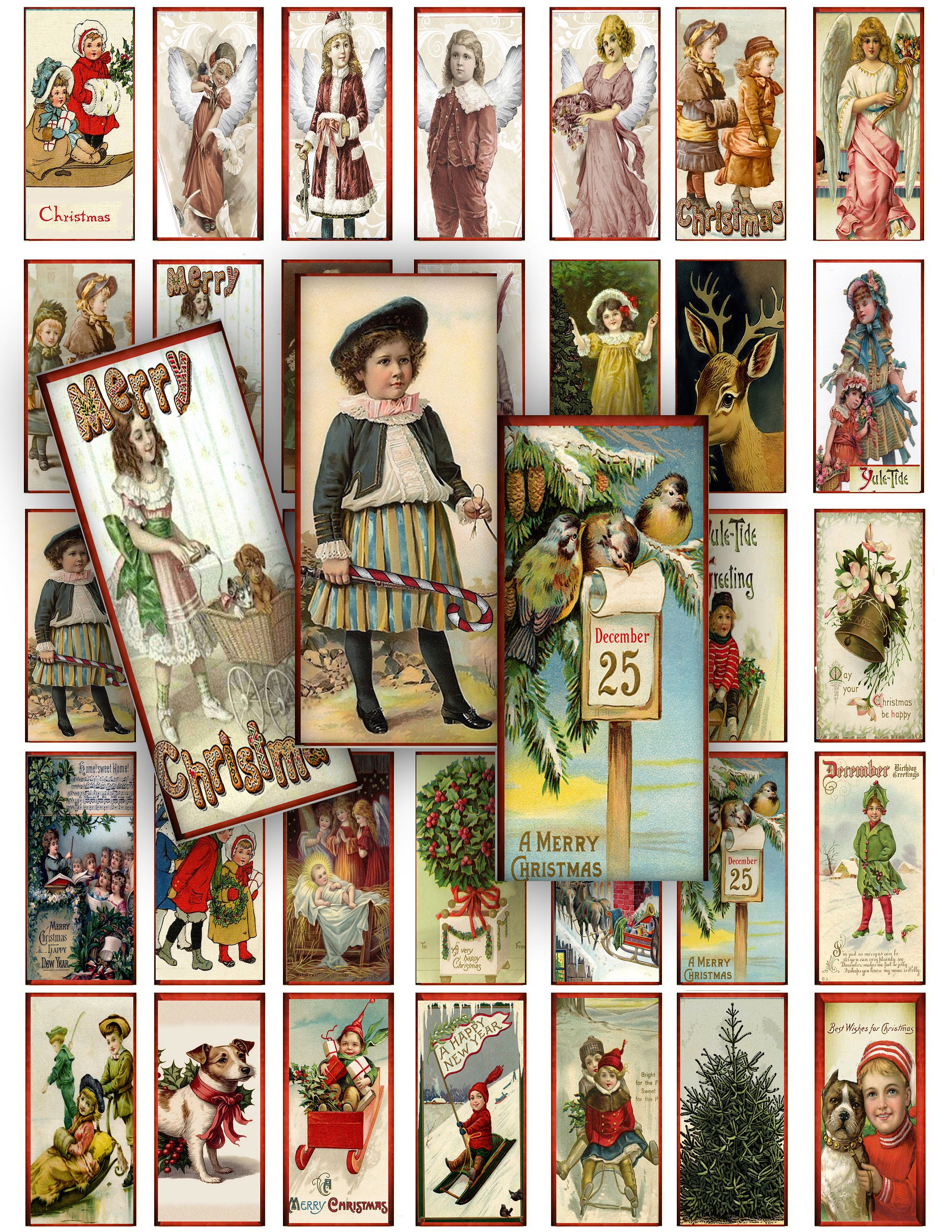 Printable 1x2 Domino Collage Sheet Christmas Victorian Holiday Themed ...
