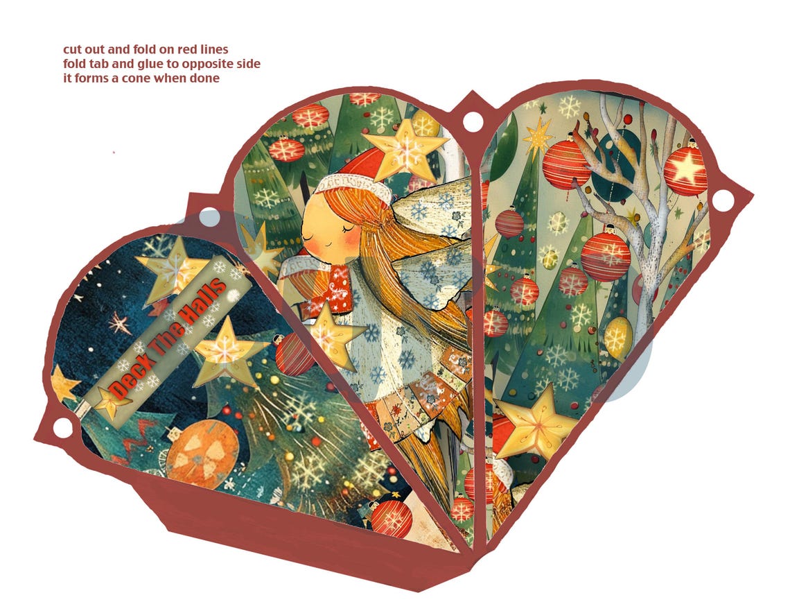 Printable Victorian Christmas Cone, Folk Art, Two (pdf and Jpeg) Deck ...