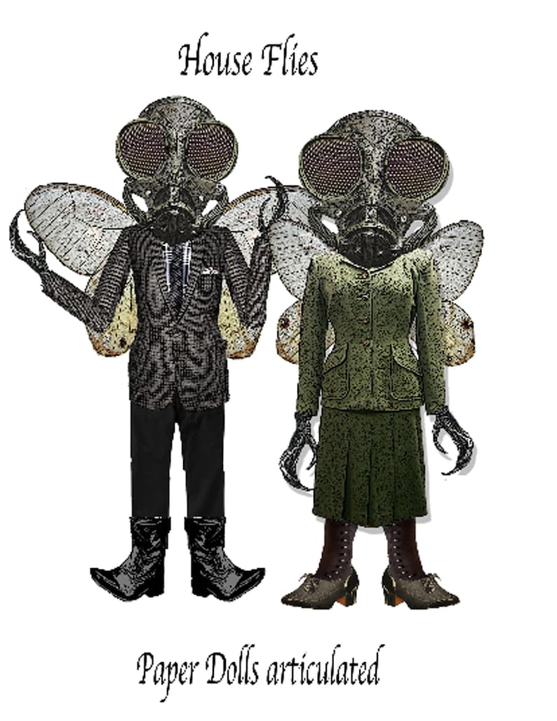 Steampunk Printable Paper Dolls Halloween House Flies Craft Project ...