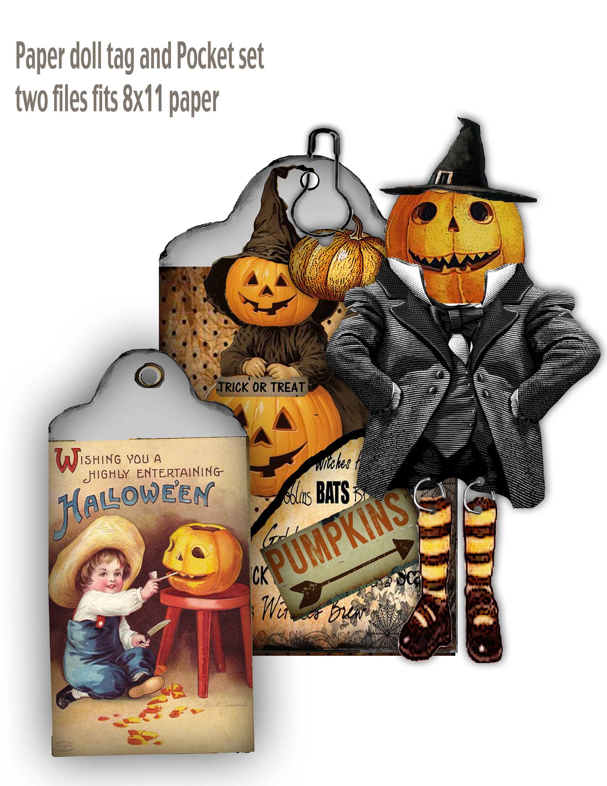 Printable Pumpkin Themed Halloween Paper Doll and Pocket With Tag Set ...