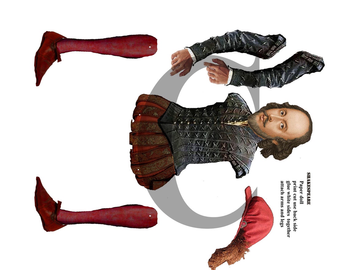 William Shakespeare Paper Doll Cutout Ephemera DIY Cut and Paste Paper ...