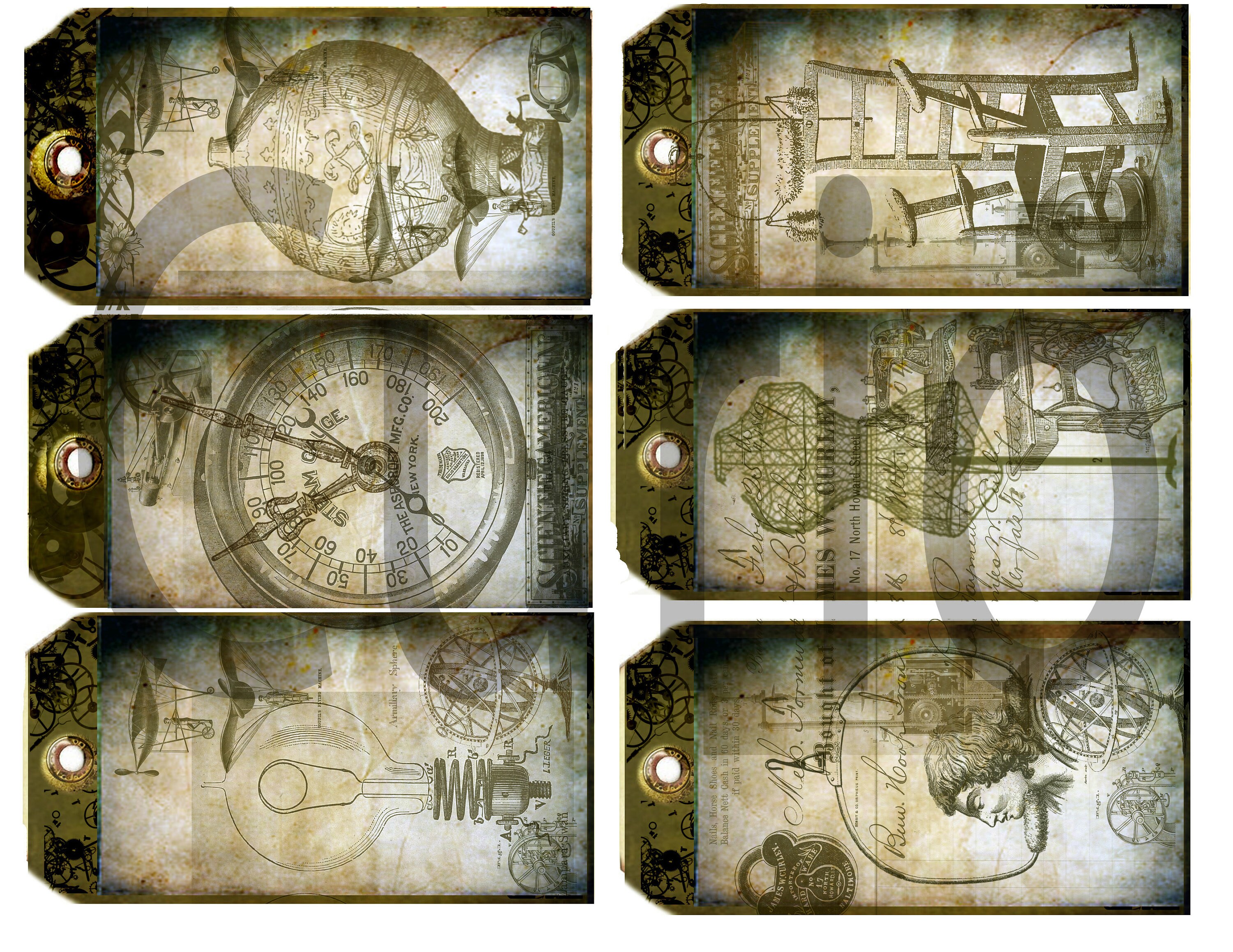 Halloween Printable Steam Punk Goth Tags Instant Download Paper ...