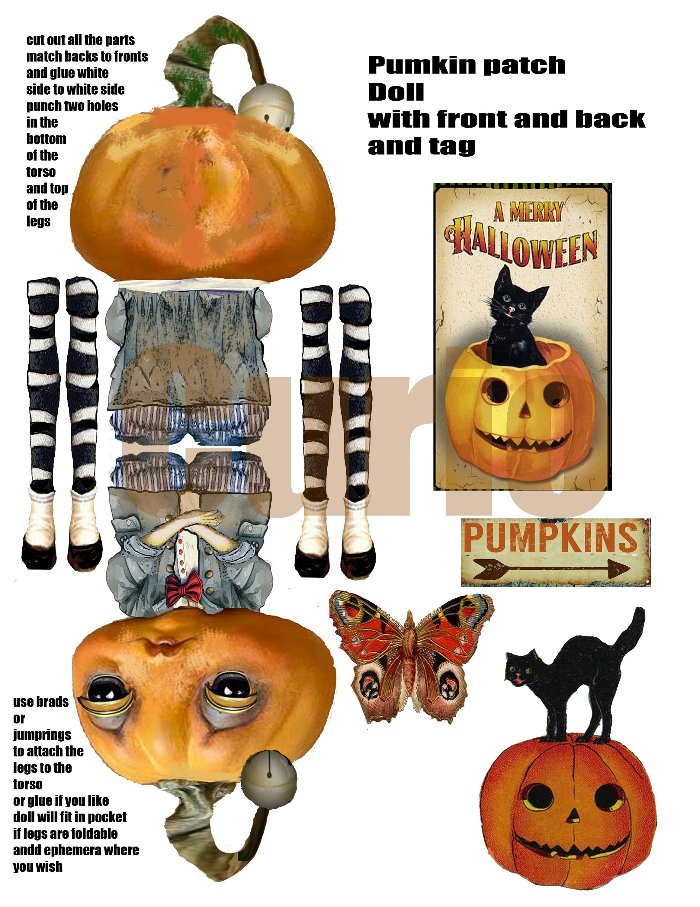 Printable Pumpkin Paper Doll: Articulated Halloween Ephemera (PDF/JPEG ...