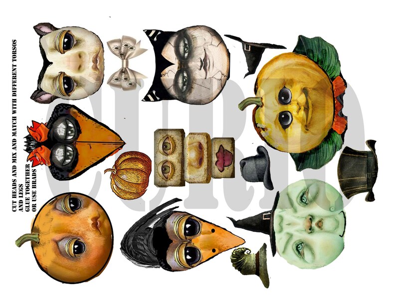 Halloween Monster Doll Set: Mix and Match Tags & Pockets Printable ...