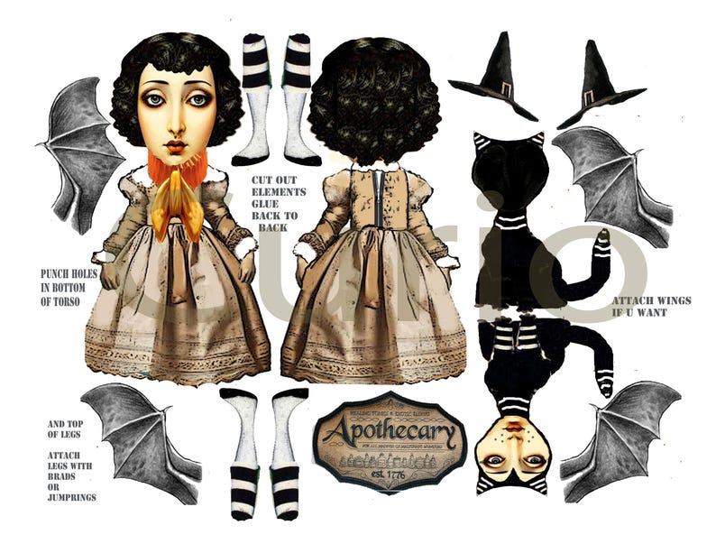 Printable Halloween Witch Paper Doll With Pumpkin Pocket Tag and ...