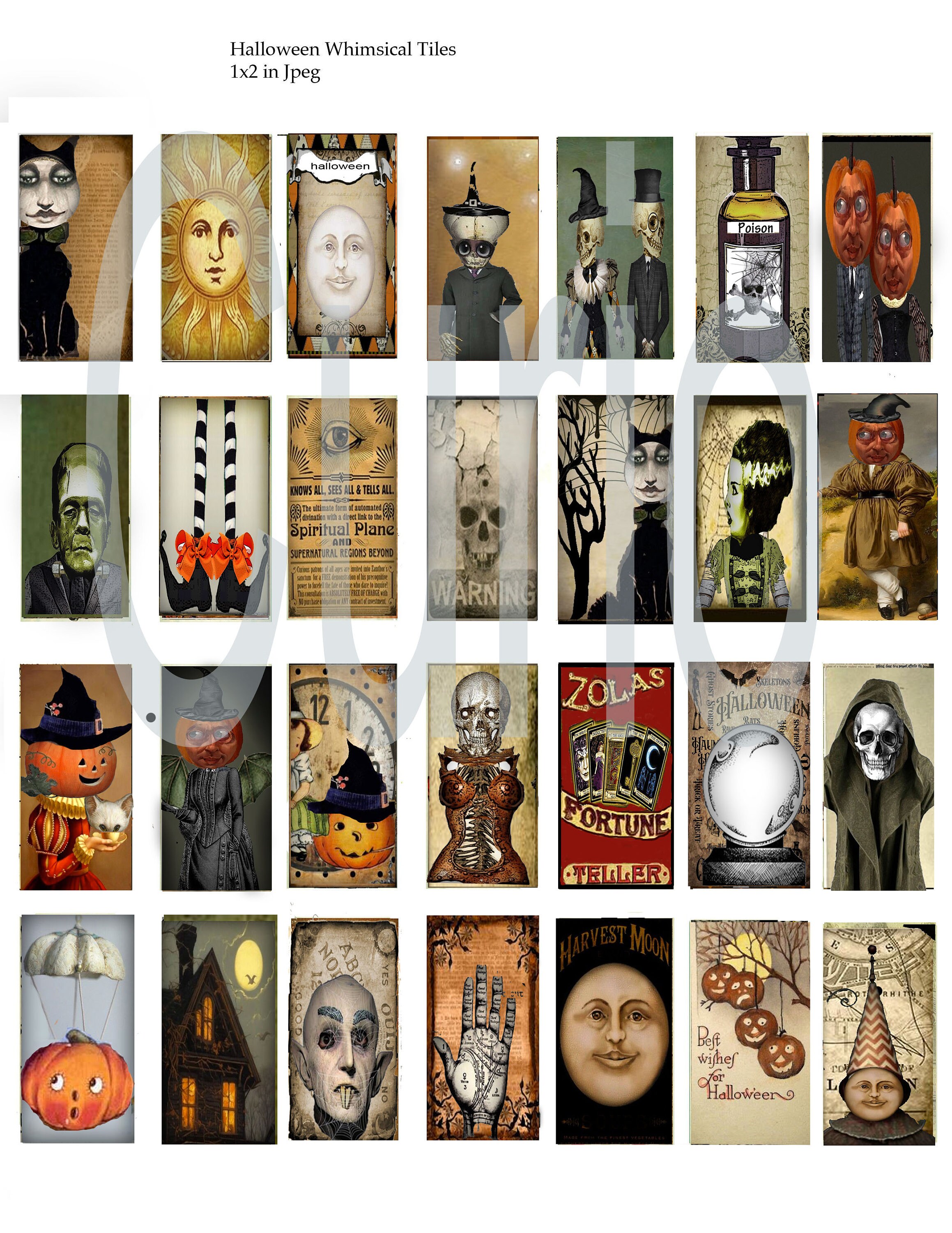 Printable Halloween Domino Tiles: Whimsical Spooky Collage Sheet (JPEG ...