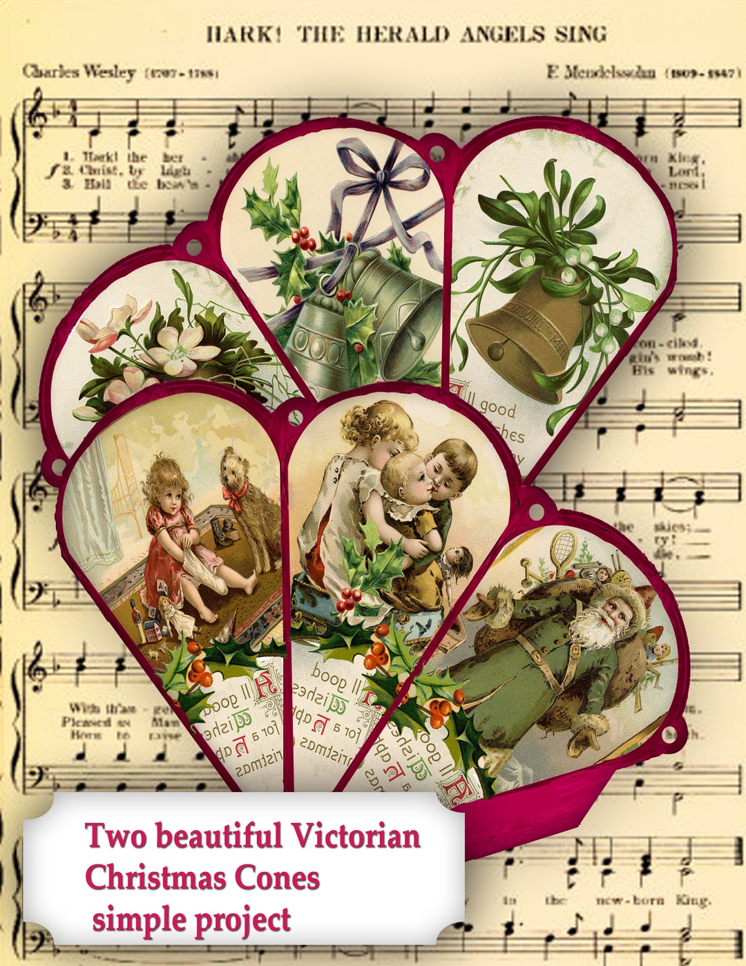 Printable Victorian Christmas Cones: 2 Vintage Images (PDF/JPEG) - Etsy