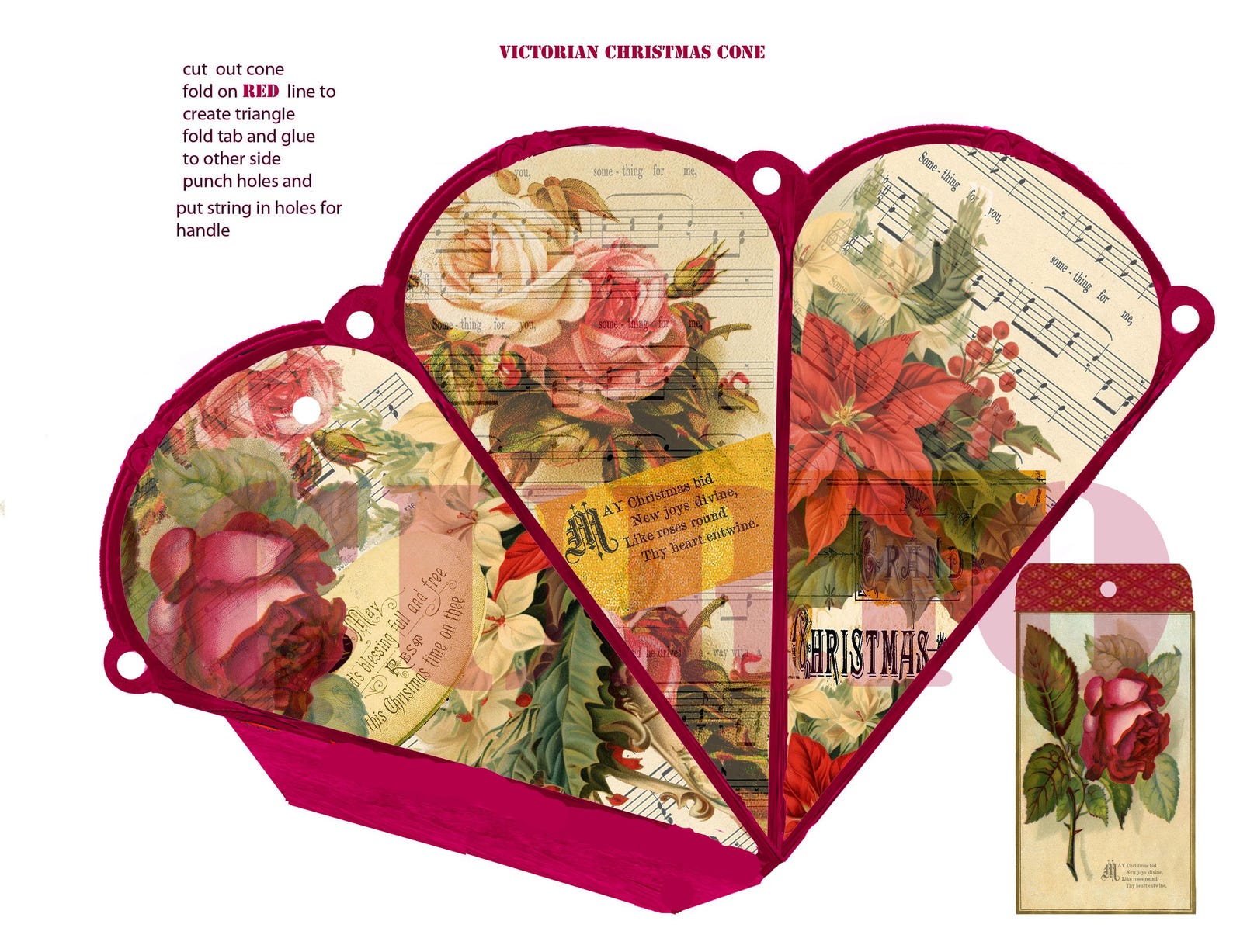 Victorian Christmas Cones: Floral Candy Holders, Tree Ornaments (JPEG ...