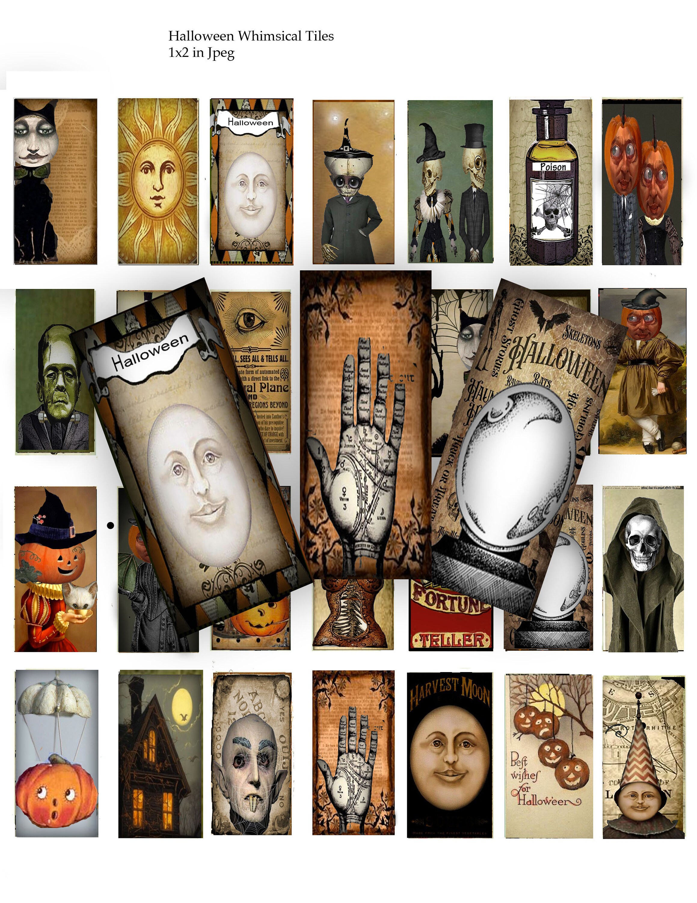 Printable Halloween Domino Tiles: Whimsical Spooky Collage Sheet (JPEG ...