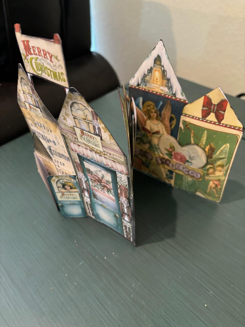 Printable Christmas Foldable Card House Shaped Vintage Victorian Images ...