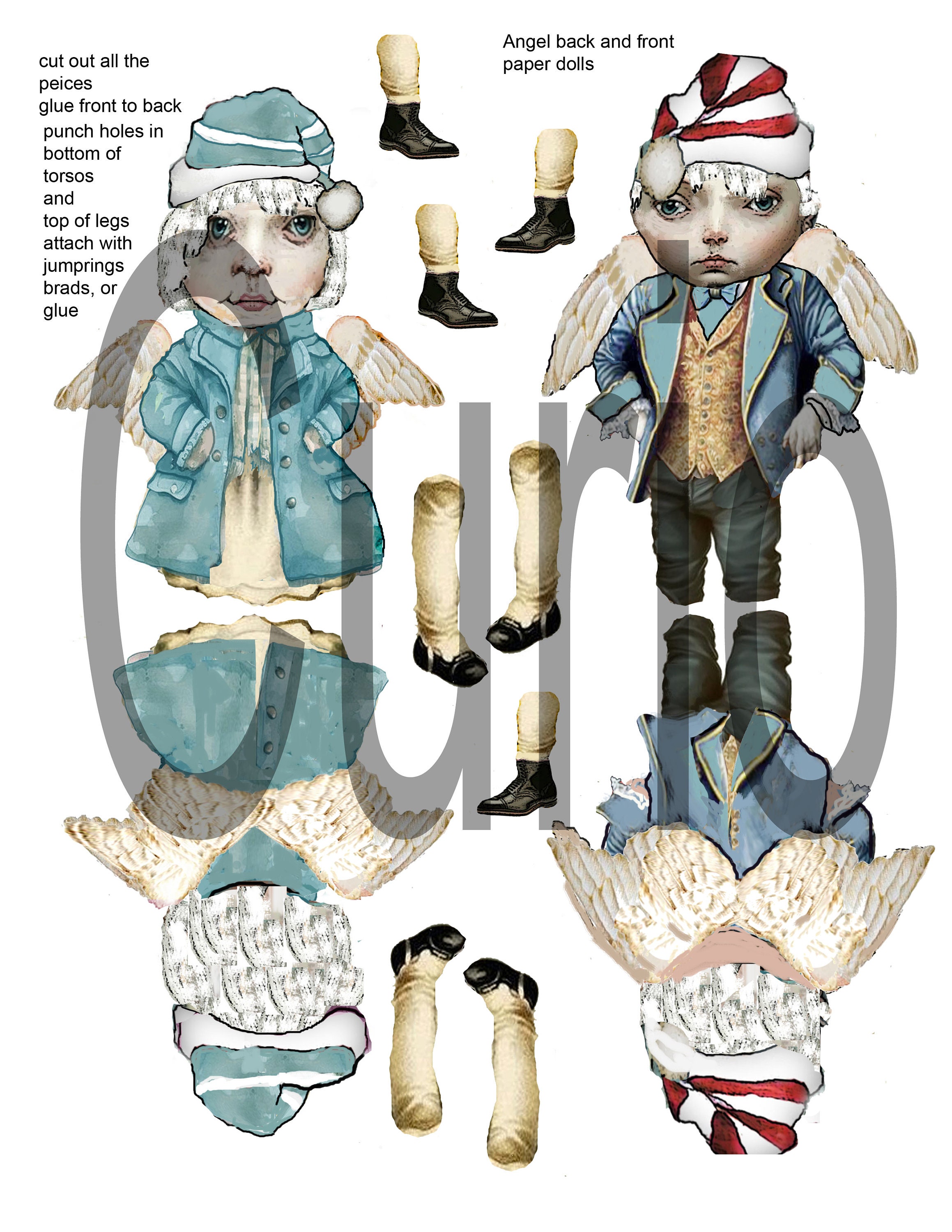 Printable Holiday Paper Doll Articulated Pastel Watercolor Little Angel ...