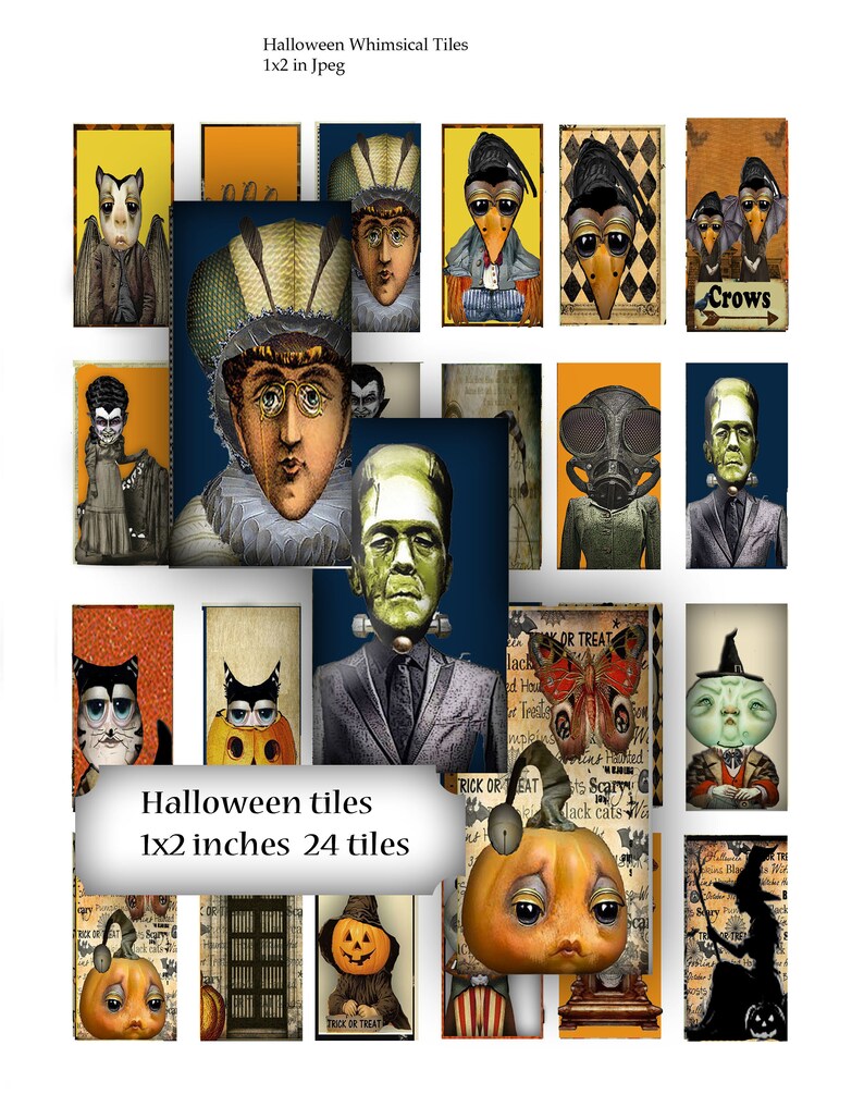 Printable Halloween Domino Tiles: Whimsical Collage Sheet (PDF/JPEG ...