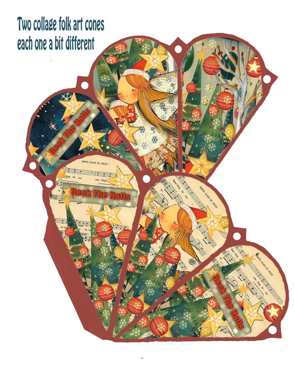 Printable Victorian Christmas Cone, Folk Art, Two (pdf and Jpeg) Deck ...