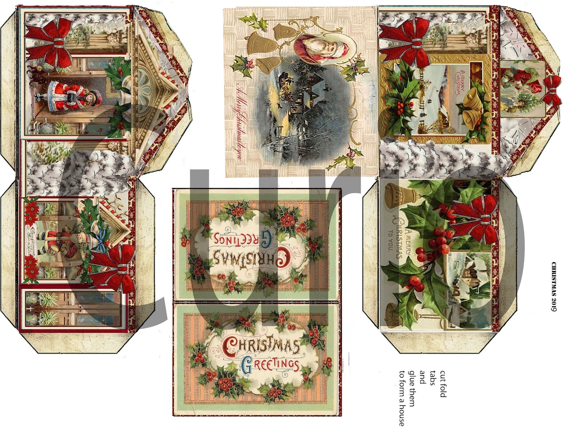 Printable Vintage Christmas Victorian House Ornament: Ephemera Collage ...