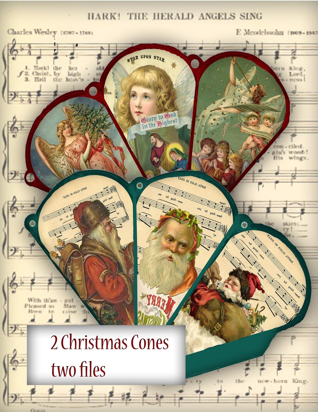 Printable Victorian Christmas Cone Ornaments: DIY Tree Decor (PDF/JPEG ...