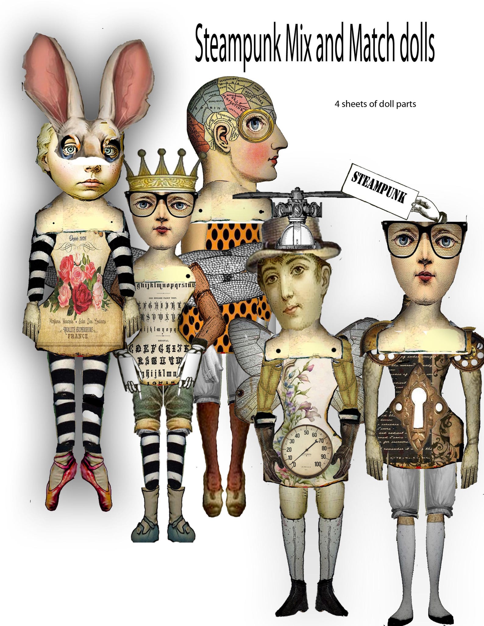 Steampunk Paper Dolls Collage Sheet: Mix & Match Junk Journal and ...