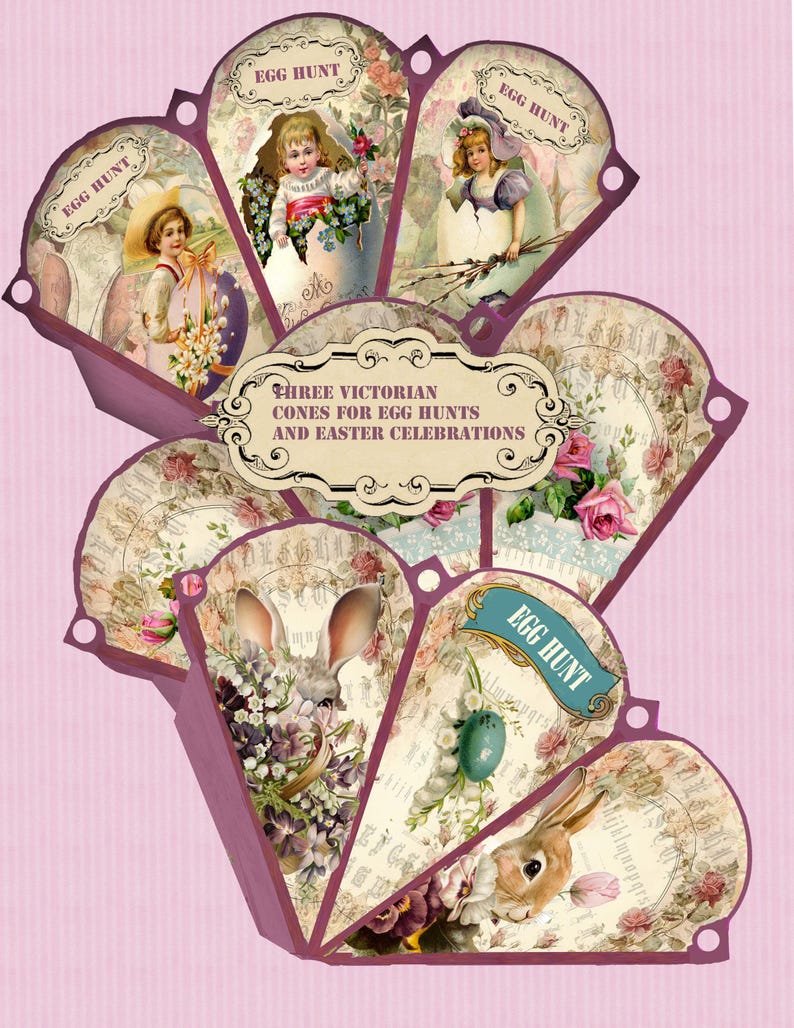 Victorian Easter Egg Hunt Cones 3: Bunnies & Floral Spring Decor ...