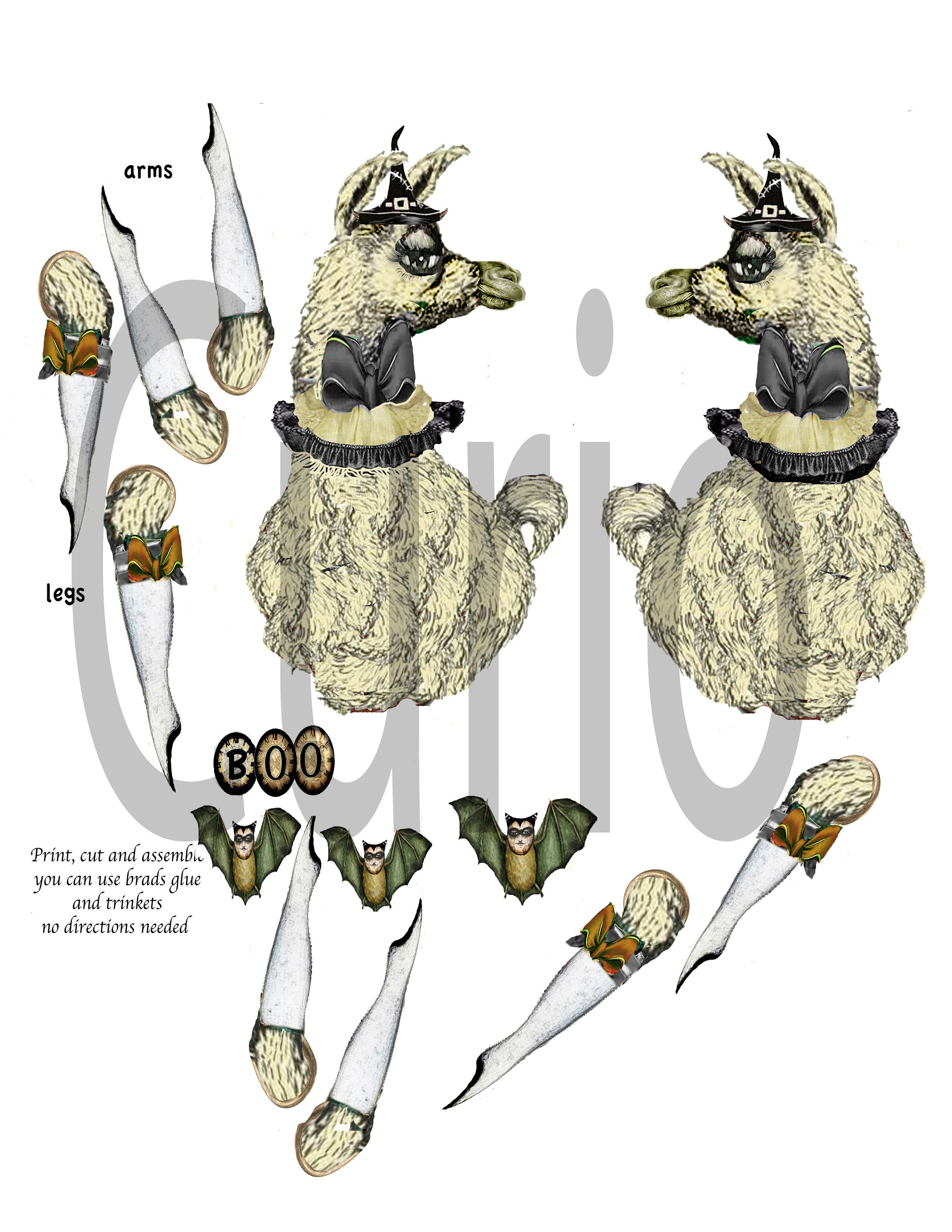 Halloween Llama Articulated Paper Doll Printable Clip Art Ephemera Cut ...