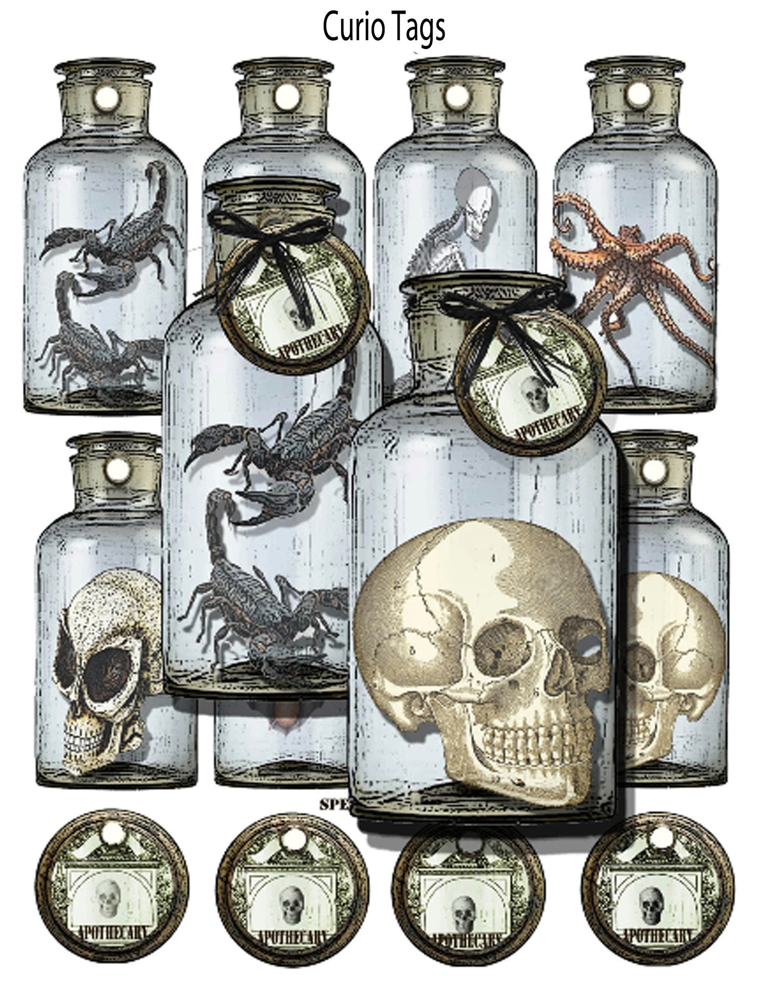 Halloween Tags Printable Labels Gothic Macabre Apothecary Speciment Jar ...