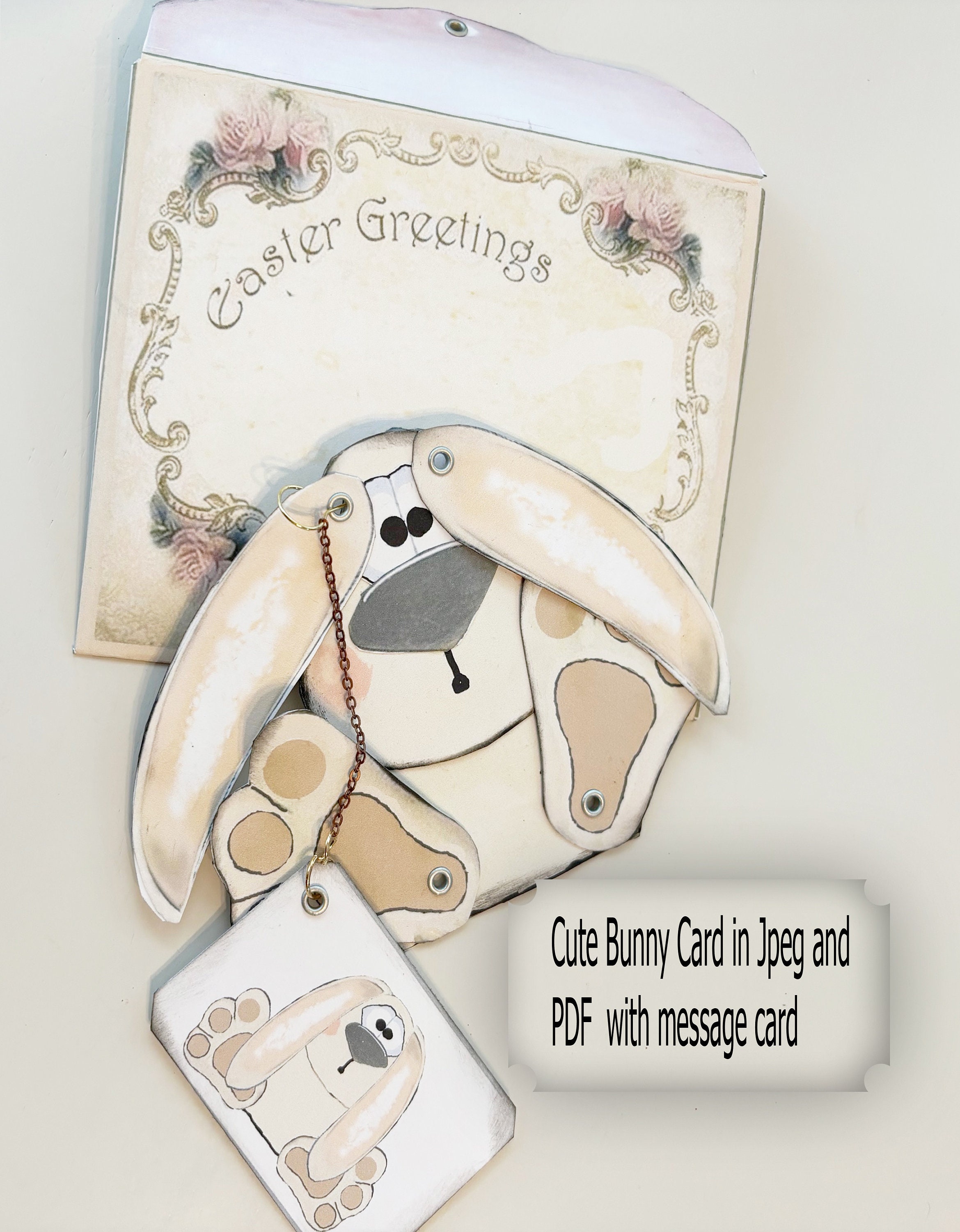 Printable Bunny Easter Card: DIY Scrapbook Project (JPEG, PDF) - Etsy