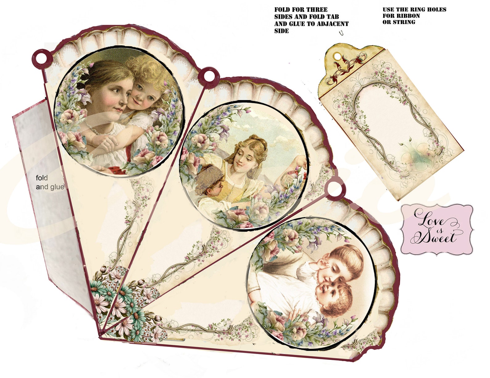 Printable Victorian Cone for Candy and Small Gift Comes With Tag and ...
