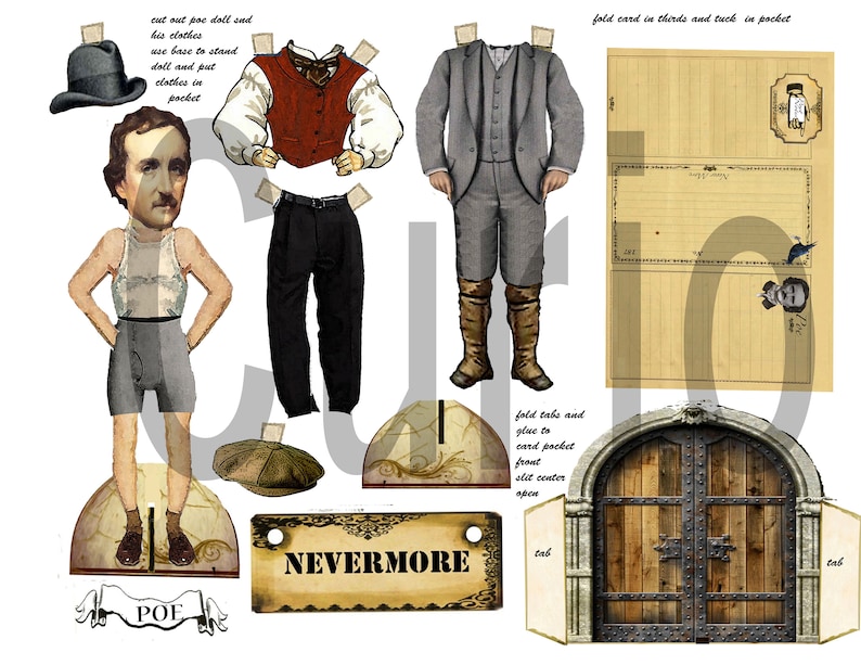 Printable Edgar Allan Poe Cabinet Card With Pockets and Ephemera ...