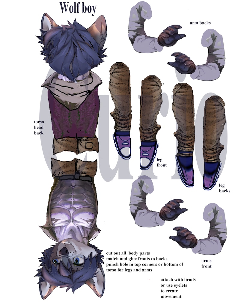 Printable Paper Doll Wolf Furry Adopt Articulated Puppet Craft Sheet ...