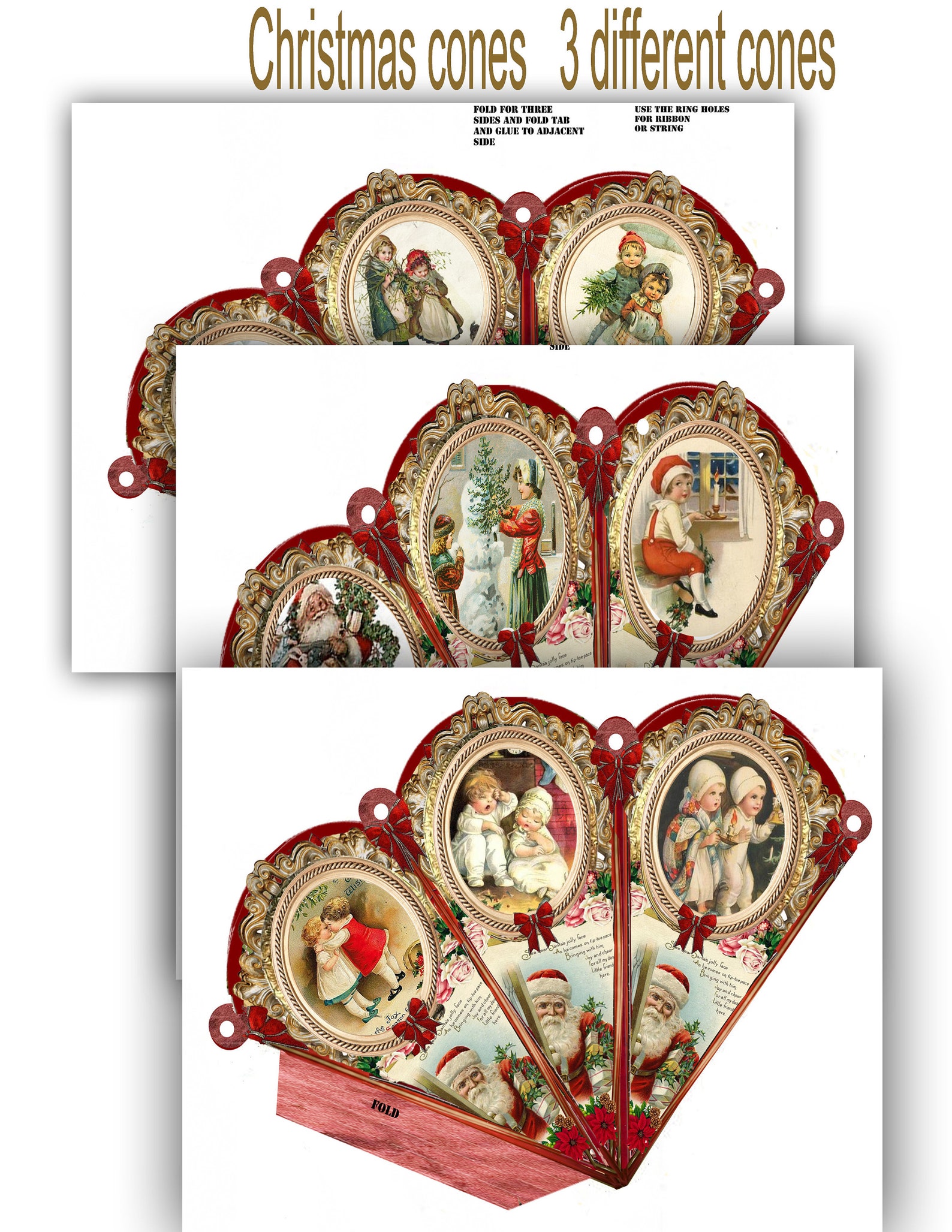 Printable Victorian Christmas Cone: Holiday Decor DIY (JPEG) - Etsy