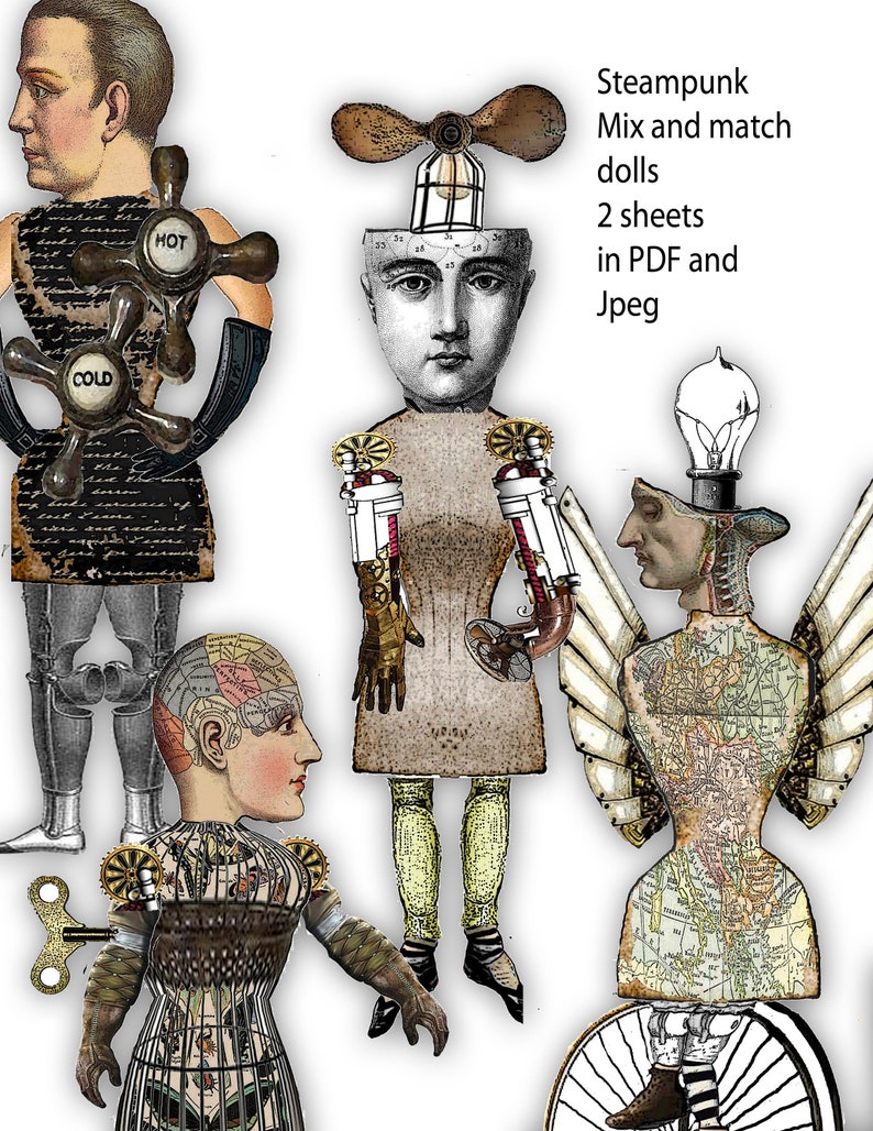 Steampunk Paper Dolls: Victorian Collage Sheet (digital Download) - Etsy