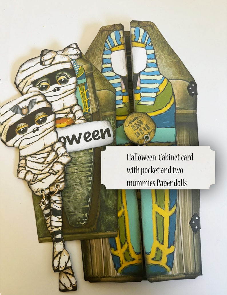 Printable Halloween Cabinet Card With Two Mummy Paper Dolls and Pocket ...