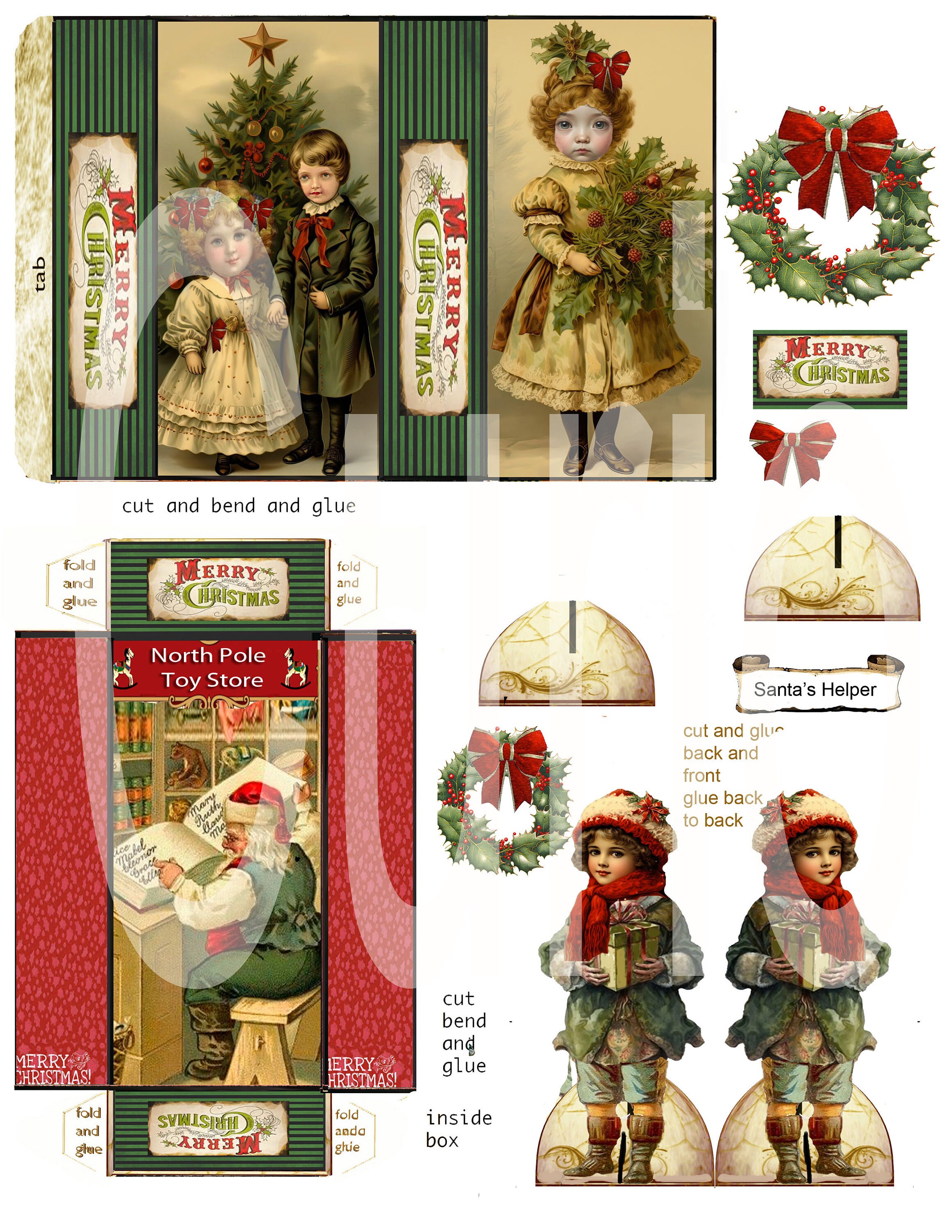 Printable Christmas Victorian Matchbox Christmas Collage Sheet Stocking ...