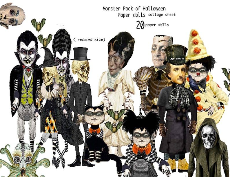 Printable Halloween Paper Dolls: Articulated Monster Collage (PDF) - Etsy