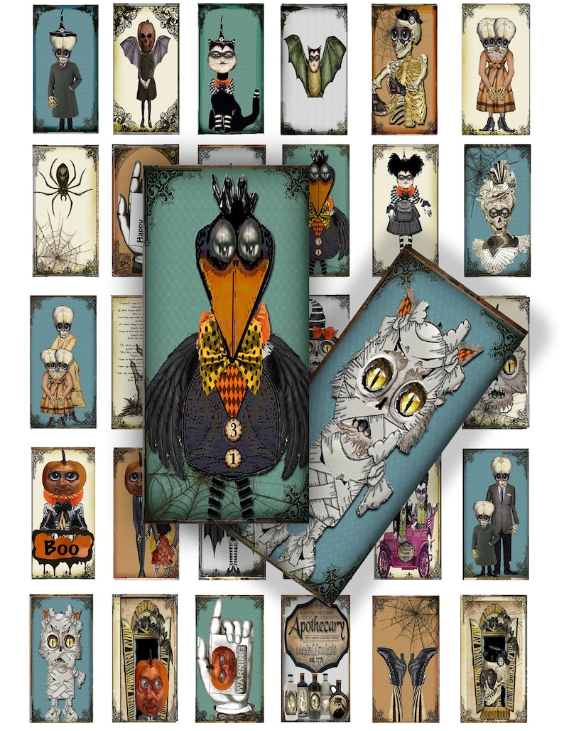 Printable Halloween Domino Collage Sheet: Whimsical Monster Art (JPEG ...