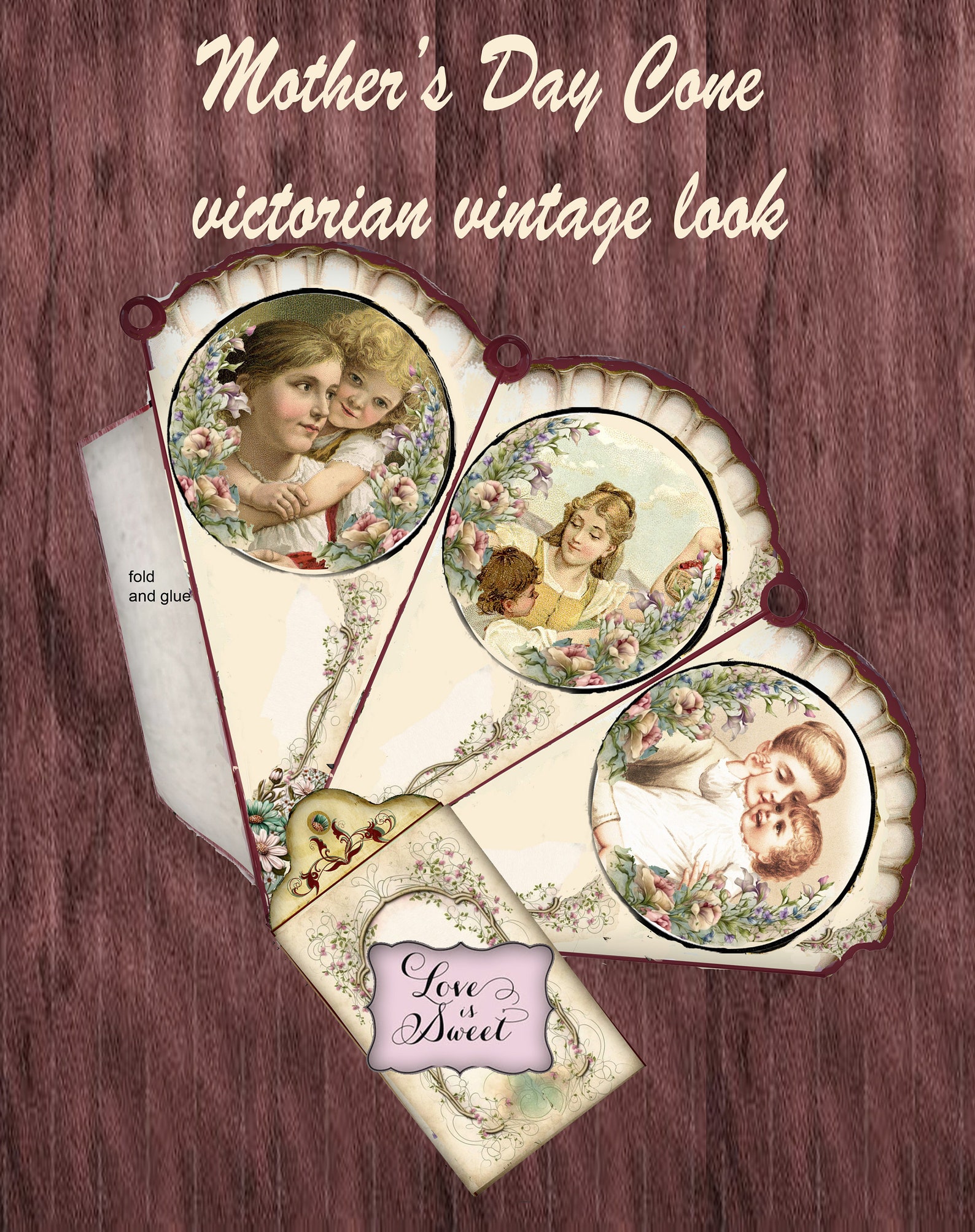 Printable Victorian Cone for Candy and Small Gift Comes With Tag and ...