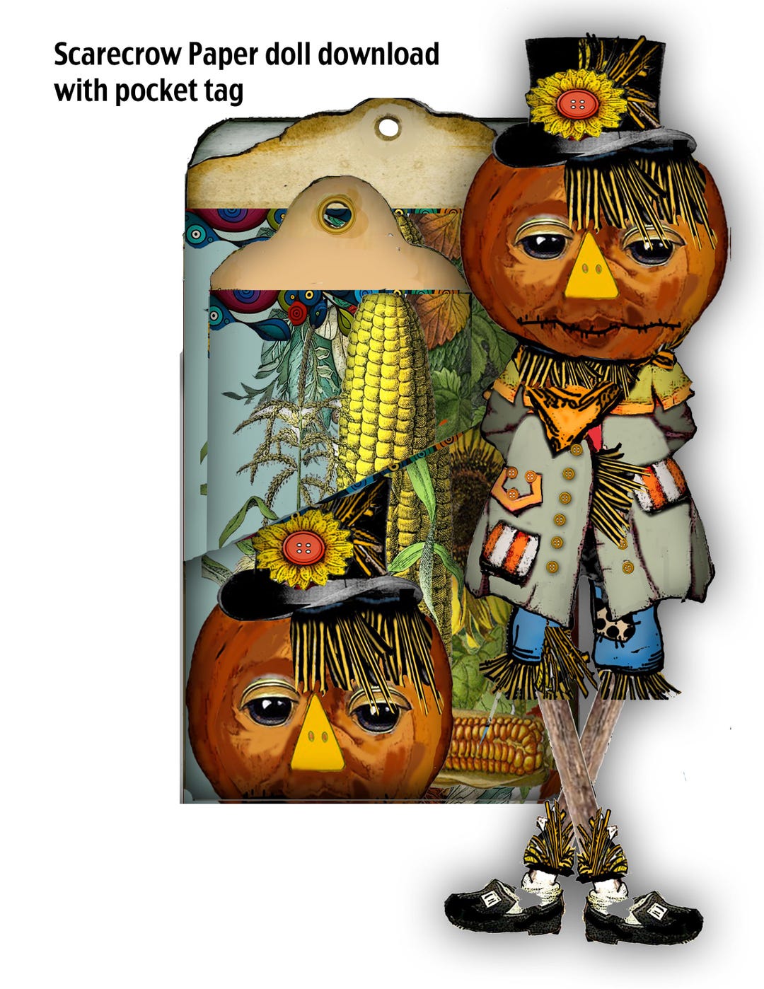 Printable Scarecrow Paper Doll With Pocket Tag Clip Art for Scrapbook ...