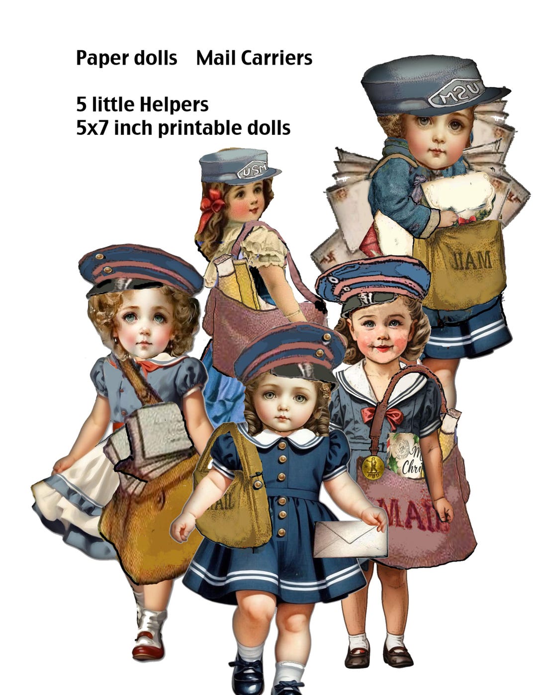 Printable Mail Carrier Paper Dolls, Victorian Ephemera (5x7 Inch Jpeg)n ...
