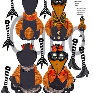 Printable Halloween Paper Doll Old Crow Puppets Articulated DIY Cut and ...