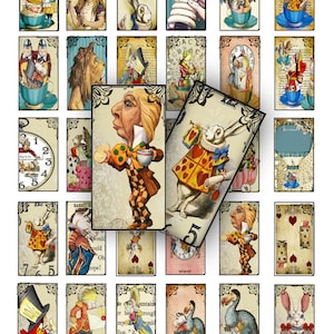 Printable Alice in Wonderland 1x2 Tile Domino Collage Whimsical Vintage ...