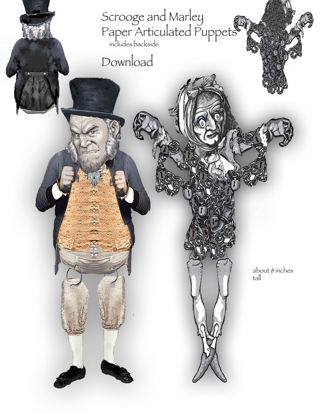 Scrooge and Marley Paper Articulated Dolls: Christmas Carol Craft ...