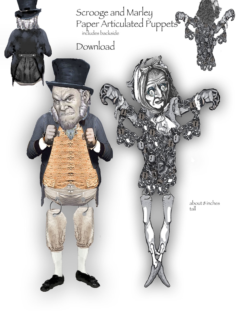 Scrooge and Marley Paper Articulated Dolls: Christmas Carol Craft ...