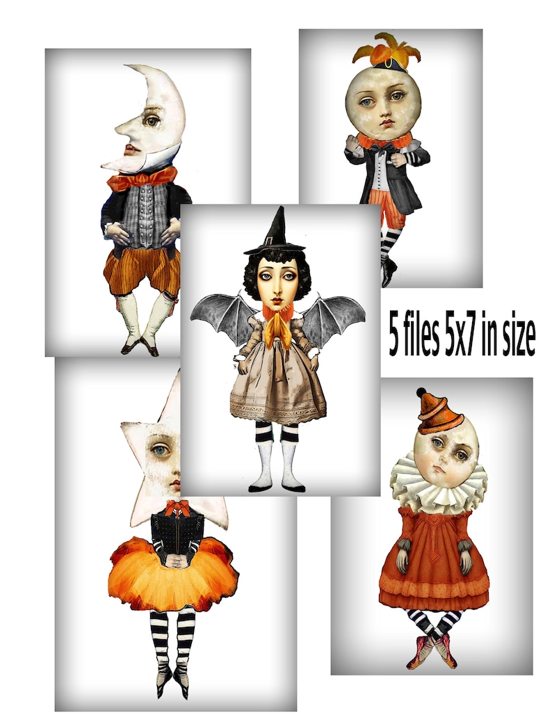 Printable Witch Paper Dolls: Moon & Star Ephemera (5x7 Inch, JPEG ...